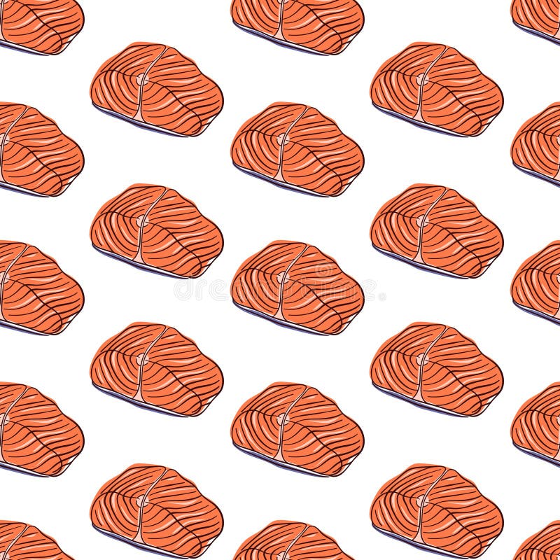 Salmon Steak Seamless Pattern in Flat Style. Abstract Salmon Meat ...