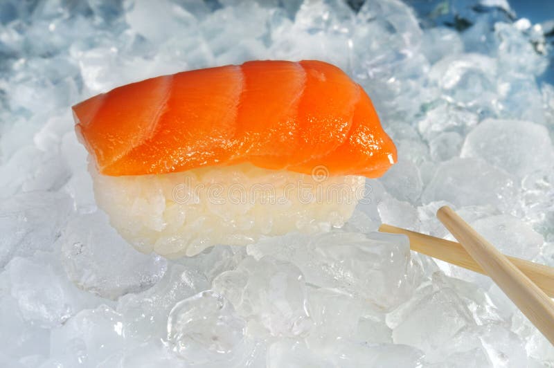 Salmon sushi on ice stock photo. Image of culinary, fresh - 10002460