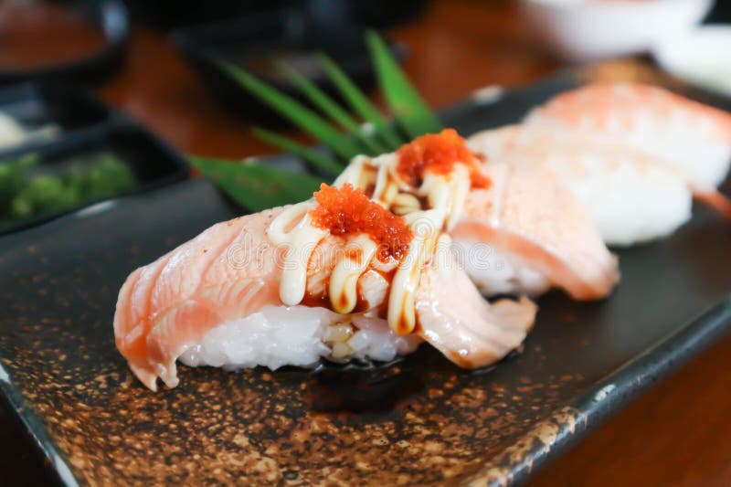 Salmon Sushi or Rice Topped with Salmon and Sushi or Shrimp Sushi or ...