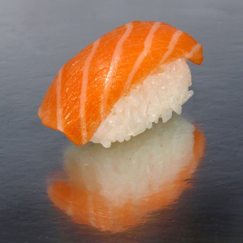 Salmon Sushi on a Shiny Surface. Japanese Kitchen Stock Photo - Image ...