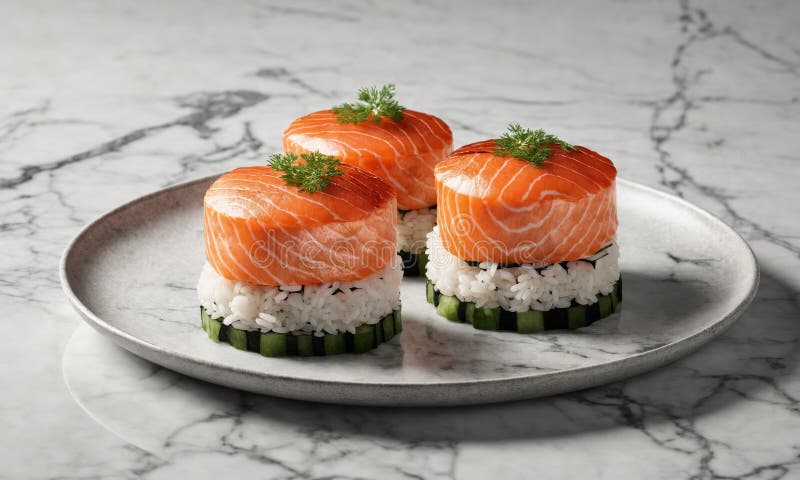 Salmon Sushi Stack on a Plate Stock Illustration - Illustration of ...