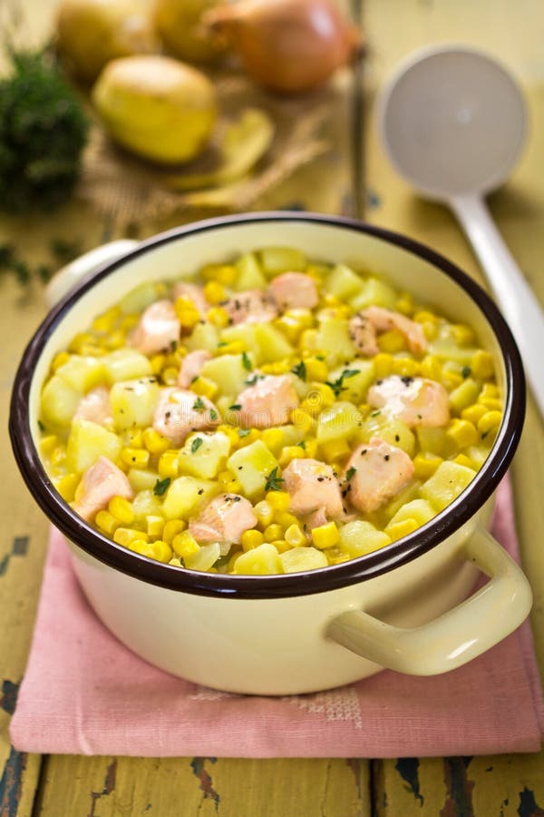 Salmon sweet corn chowder stock image. Image of lifestyle - 88699039