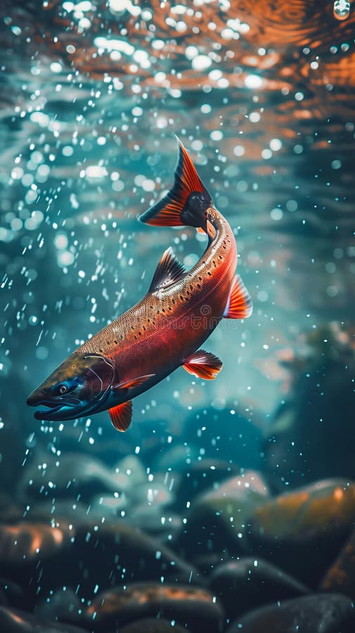 A Salmon Swimming in the Water Stock Image - Image of salmon, swim ...
