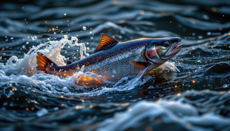 A Salmon Swims Against a Current that Glows with Subtle Clock Like ...