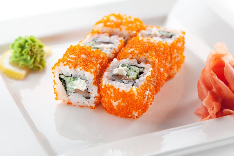Salmon and Tobiko Roll stock image. Image of prepared - 24829449