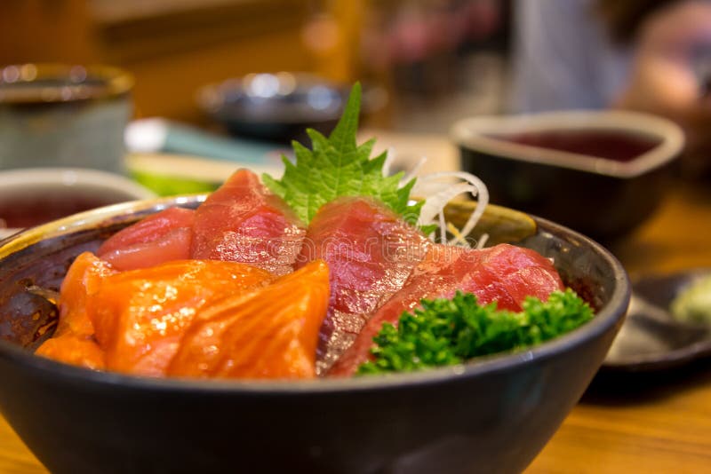Salmon and Tuna Set on Table Stock Photo - Image of bowl, lifestyle ...