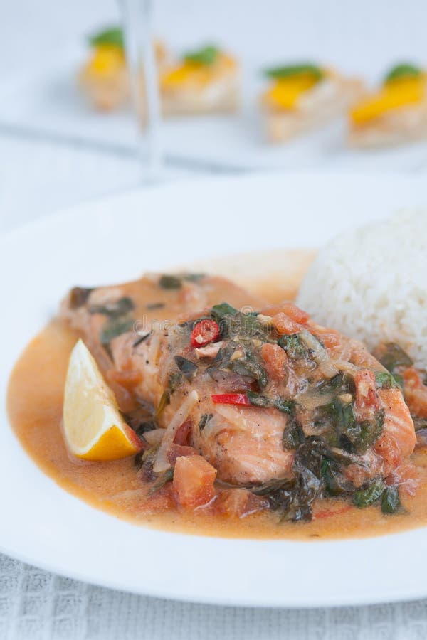 Salmon with white rice stock image. Image of glass, dish - 29868101
