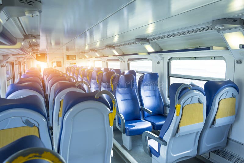 Salon Inside of the Speed Commuter Train with Empty Seats Staircase To ...