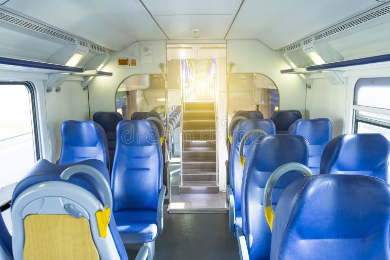 Salon Inside of the Speed Commuter Train with Empty Seats Staircase To ...