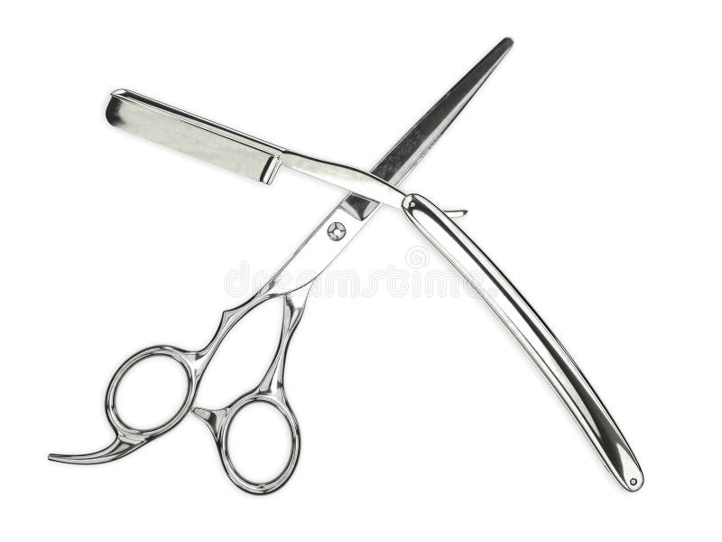 Salon Shears Crossed Barber Straight Razor 3d Rendering Stock ...