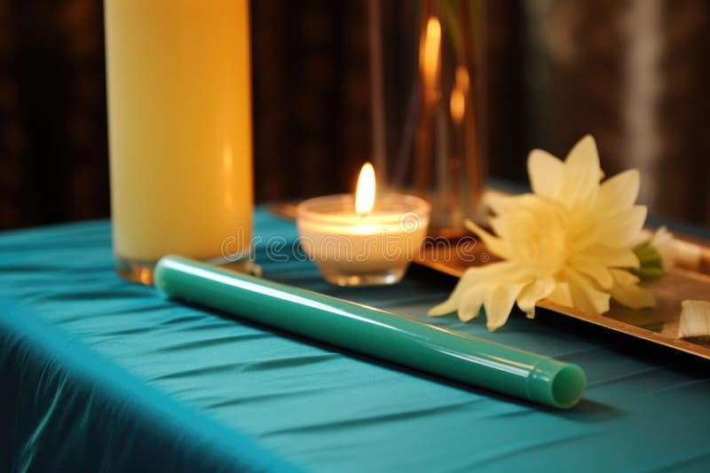Salon Teal Colored Ear Candle on Table Stock Image - Image of ...
