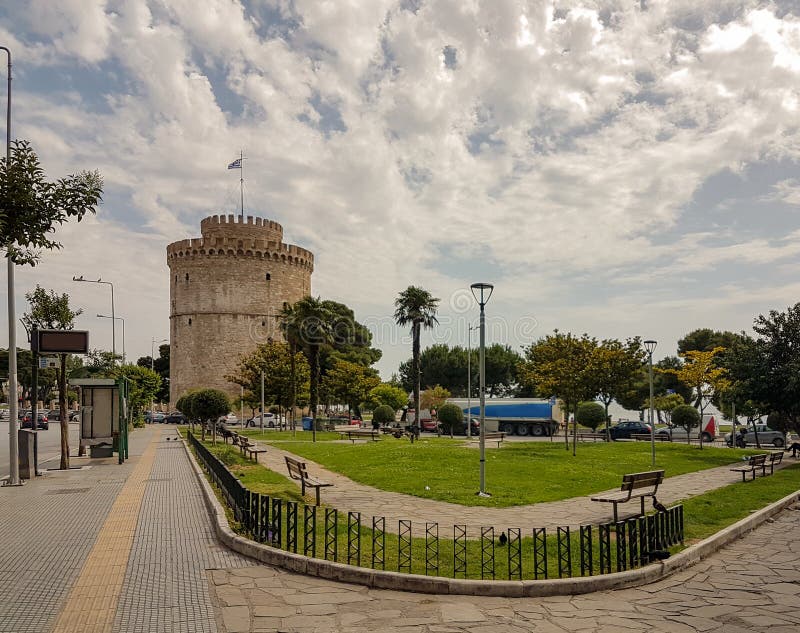Salonica City White Tower Monument Greece Stock Image - Image of ...