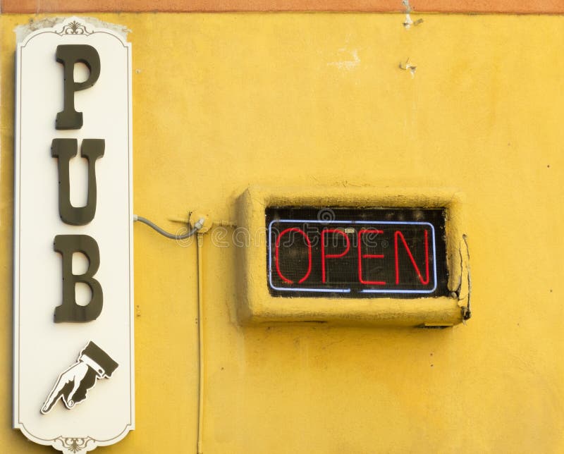Saloon sign, pub is open stock image. Image of culinary - 296731999