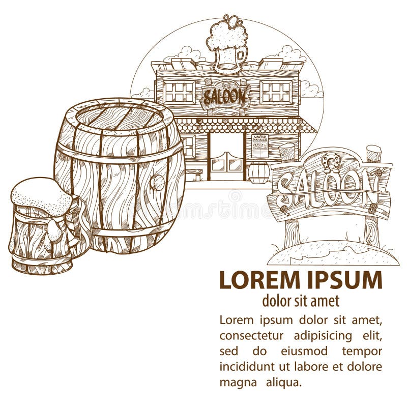 Saloon. Wild West Outline Drawing for Coloring Stock Illustration ...