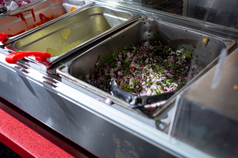 Salsa Bar at Mexican Restaurant Stock Photo - Image of chili, area ...