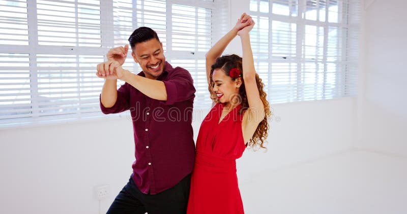 Salsa, Dancing and Woman with Teacher in Studio, Having Fun, Learning ...