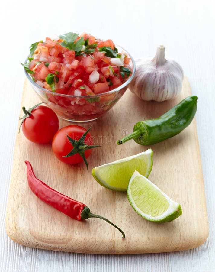 Bowl of Fresh Homemade Salsa Dip and Ingredients Stock Photo - Image of ...