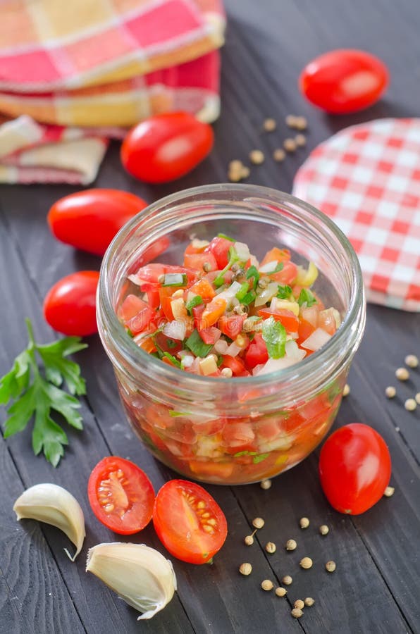 Bowl of Fresh Homemade Salsa Dip and Ingredients Stock Photo - Image of ...