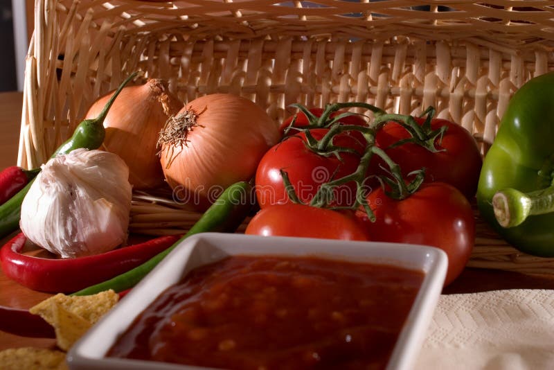 Salsa and Ingredients Basket Stock Image - Image of basket, chile: 2514493
