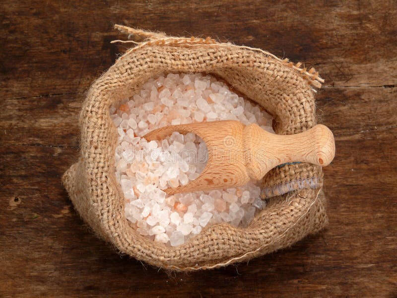 Himalayan salt in bag stock photo. Image of silver, fabric - 23070616