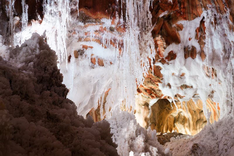Salt cave with stalactites stock photo. Image of material - 84370618