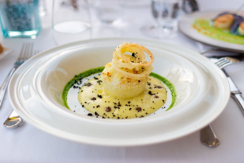 Salt Cod Dish with Decoration, Haute Cuisine Appetizer Stock Image ...