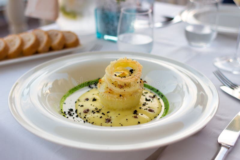 Salt Cod Dish with Decoration, Haute Cuisine Appetizer Stock Image ...