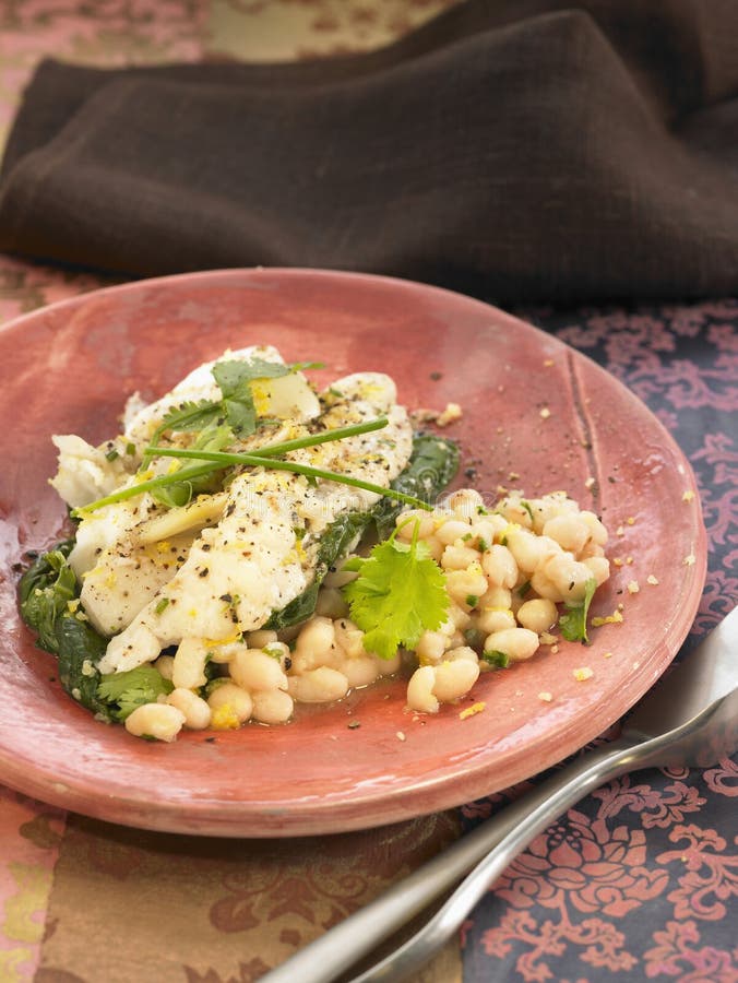 Salt-cod with Spinach,white Beans and Fresh Herbs Stock Image - Image ...