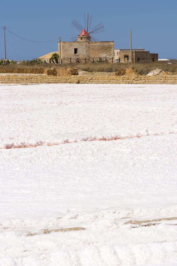 Salt Collection at the Saltworks of Trapani in Sicily Stock Photo ...