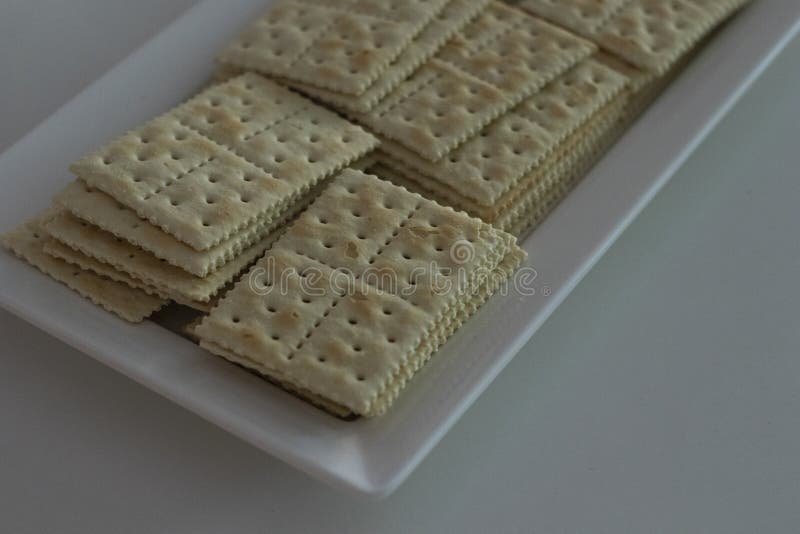 Salt Crackers on White Ceramic Plate. Stock Image - Image of isolated ...