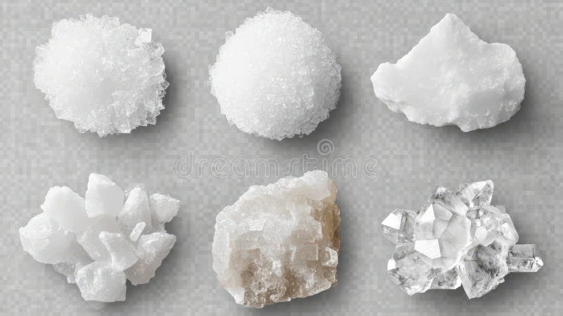 Salt Crystal Variations Close Up View of Six Different Samples Stock ...