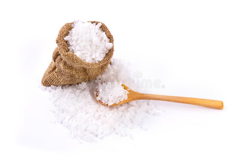 Salt Crystals On White Background Stock Photo - Image of spoon, cook ...
