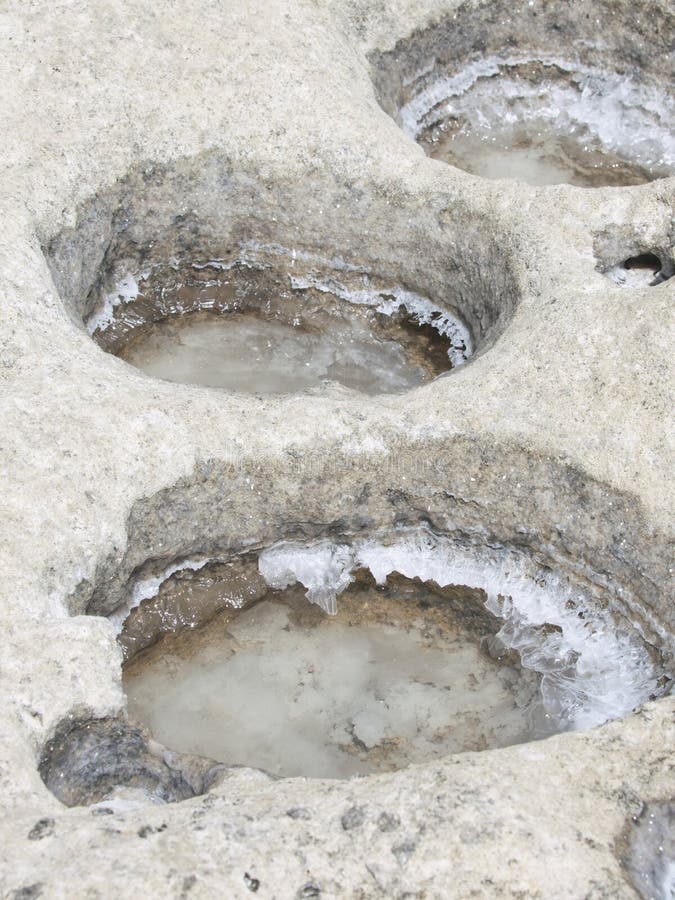 Salt Deposits. Puddles on Stone Rocks Stock Image - Image of ...