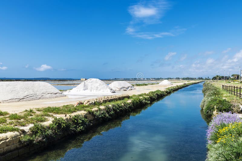 Salt Evaporation Ponds in Marsala, Sicily, Italy Stock Image - Image of ...