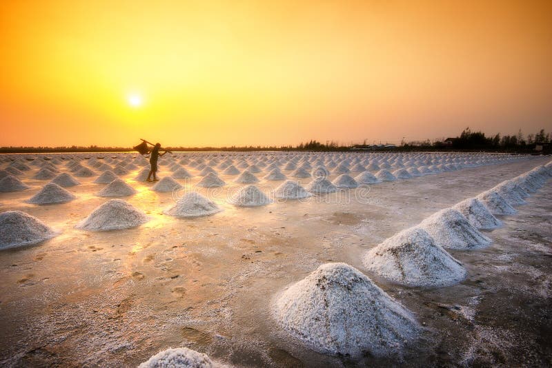Salt Farm in the Morning with Sunrise Sky. Organic Sea Salt ...