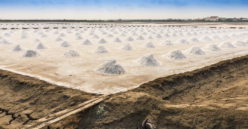 Salt farming in Thailand stock image. Image of field - 68886305