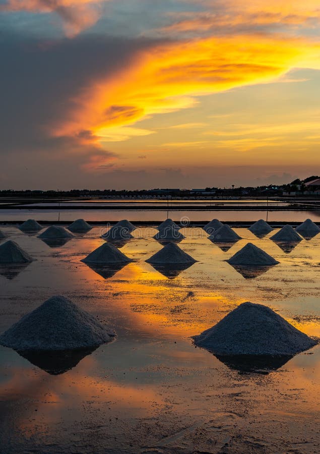 Salt in the Salt Fields in the Evening during the Shoveling of Salt ...