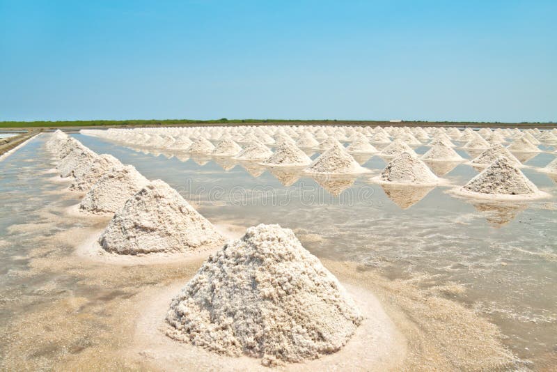 Salt Fields with Piled Up Sea Salt of Thailand Stock Image - Image of ...