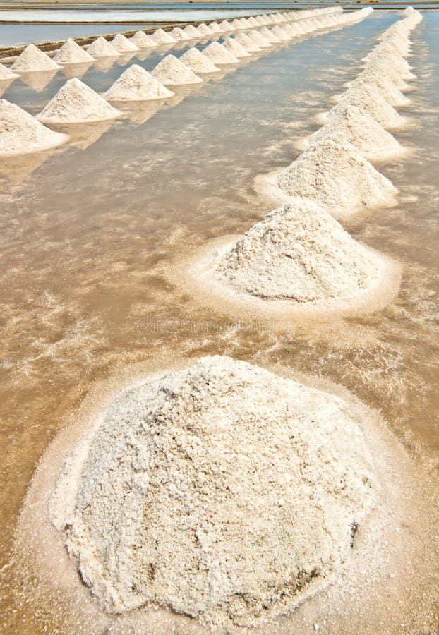 Salt Fields with Piled Up Sea Salt of Thailand Stock Photo - Image of ...