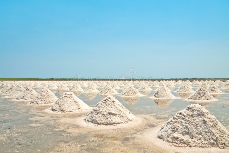 Salt Fields with Piled Up Sea Salt of Thailand Stock Image - Image of ...