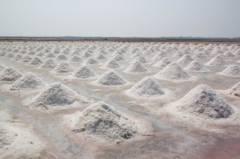 Salt Fields with Piled Up Sea Salt in Thailand Stock Image - Image of ...