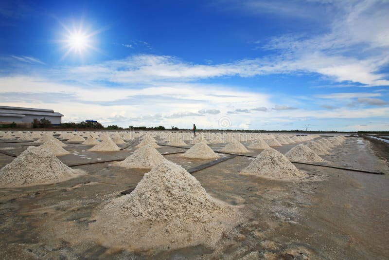 Salt fields in Thailand stock photo. Image of blue, pile - 34892388