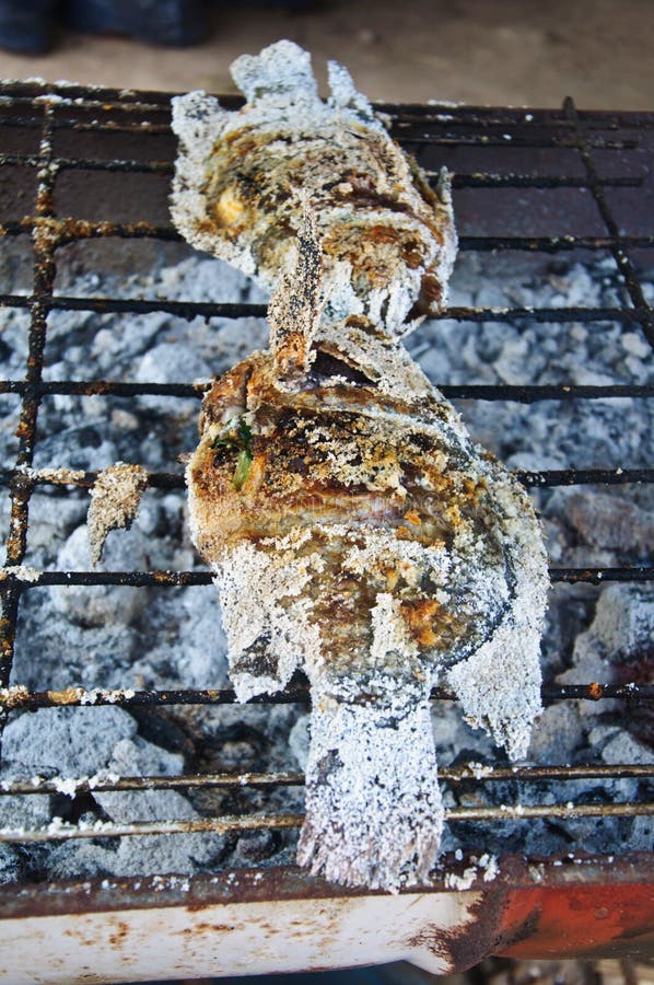 Salt Fish Grilled On Charcoal Stock Photo - Image of delicious ...