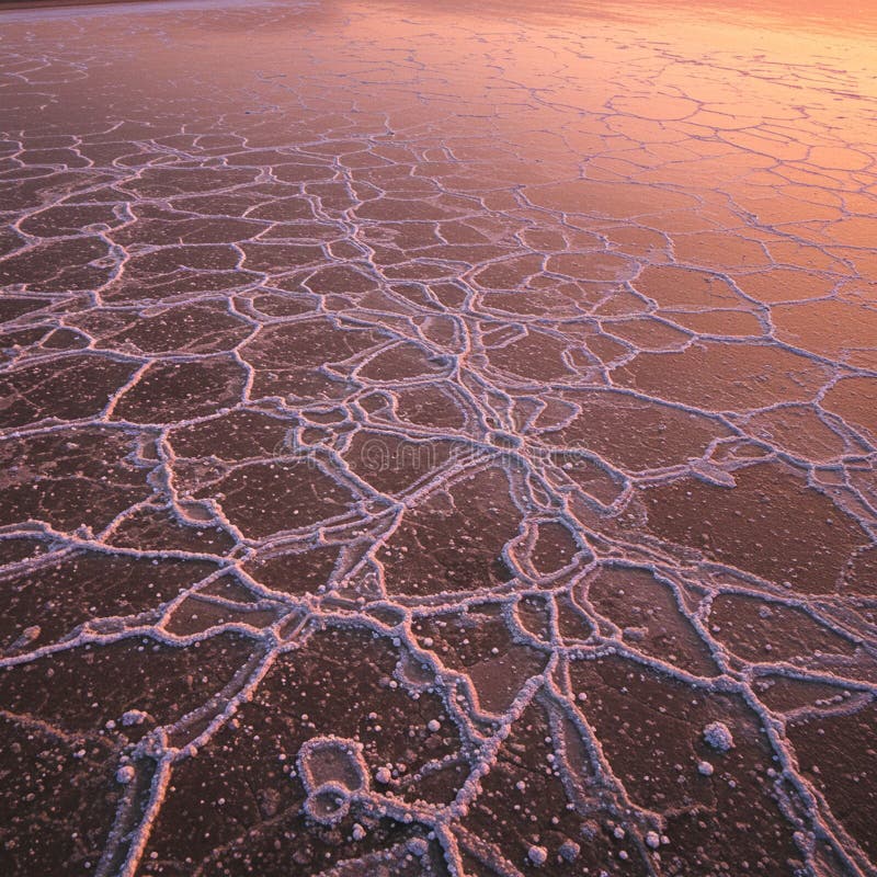 A Salt Flat Featuring Polygonal Patterns Created by Natural Salt ...