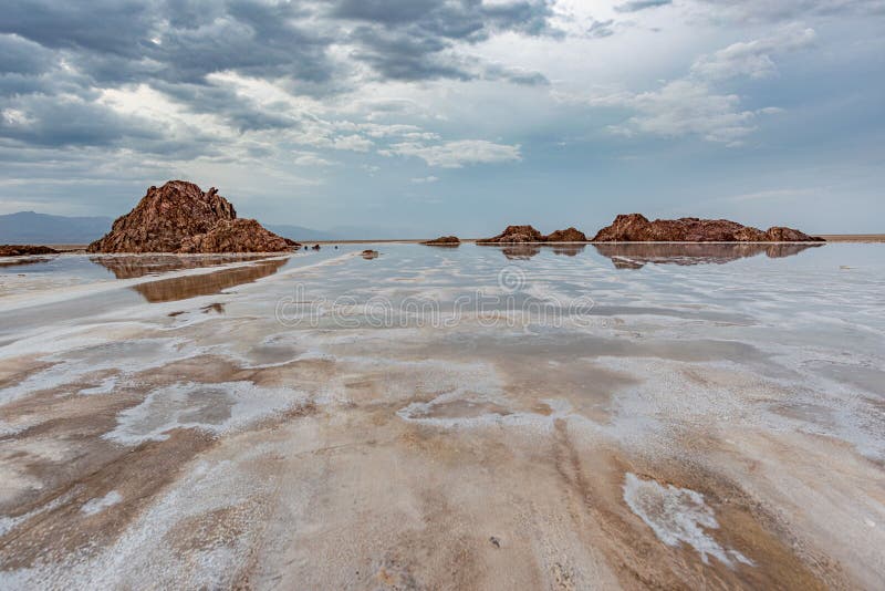 Salt Flats Structures Near the Rocky Hills of Ethiopia Stock Image ...