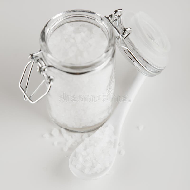 Salt in glass container stock photo. Image of white, food - 75143574