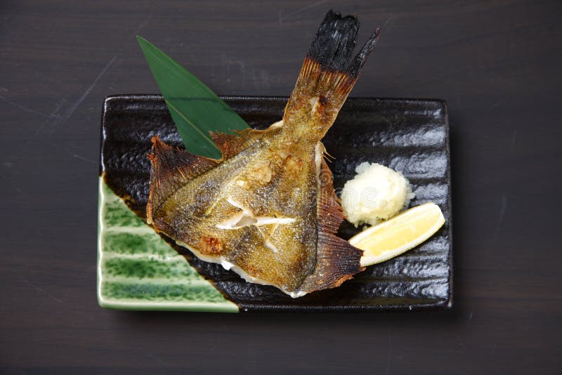 Salt-griled Righteye Flounder on a Dining Table Stock Photo - Image of ...