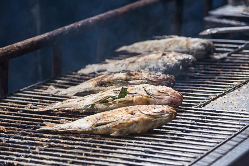 Salt Grilled Fish on the Coals is a Traditional Thai Dishish Stock ...
