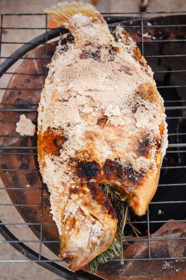 Salt-grilled fish. stock photo. Image of food, cooking - 68827954