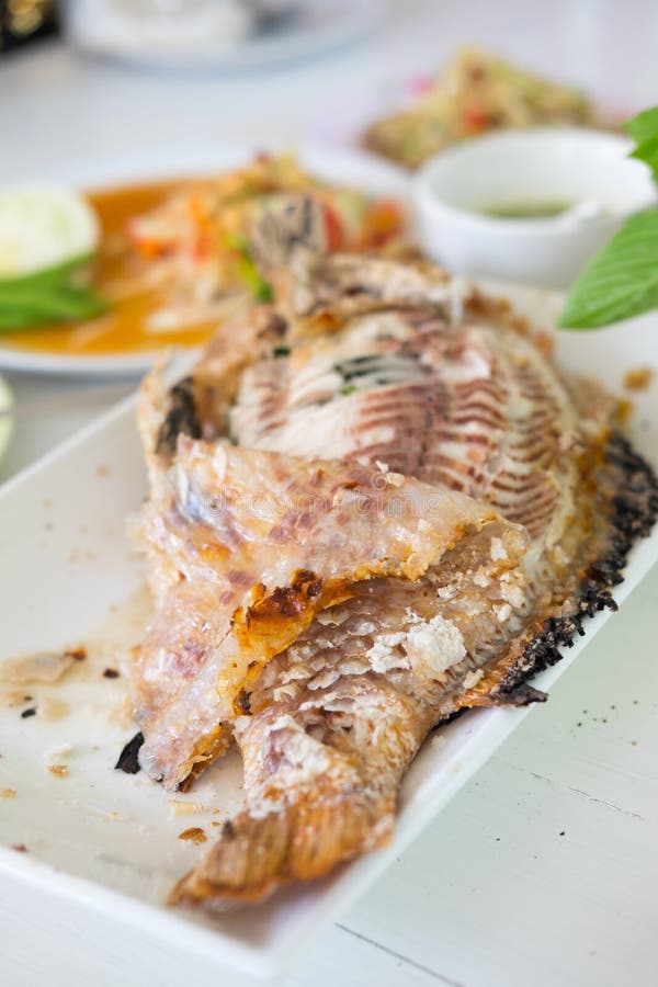 Salt Grilled Fish with Spicy Thai Dressing Salad Stock Photo - Image of ...